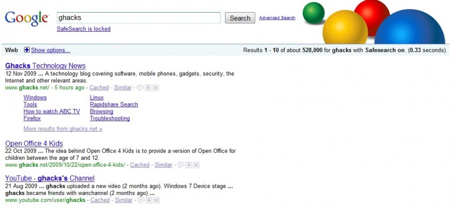 Lock Safe Search In Google - gHacks Tech News