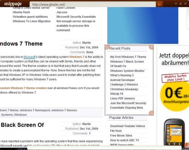 Snippage: Display Website Contents On The Computer Desktop - gHacks Tech News