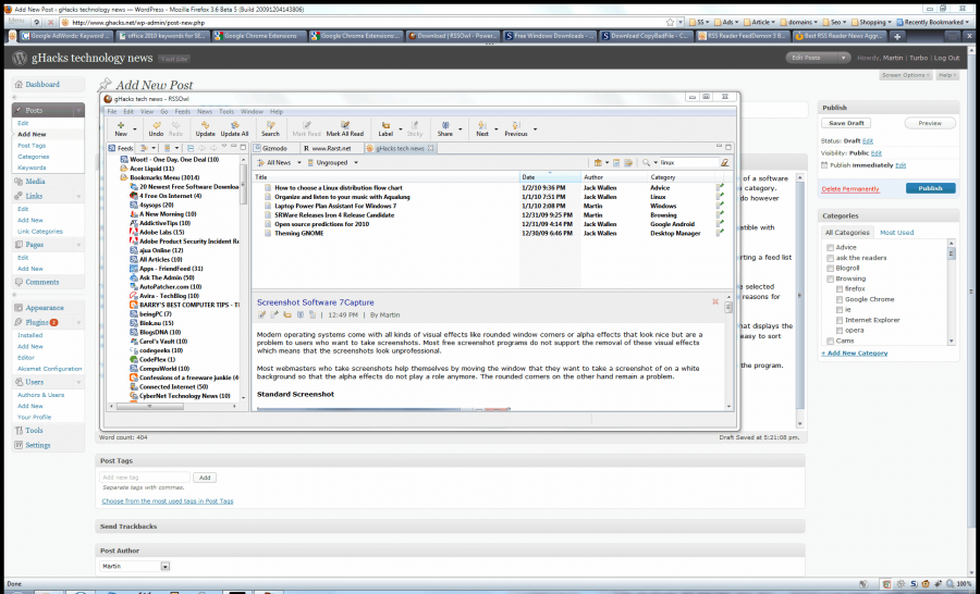 RSS Feed Reader RSSOwl - gHacks Tech News