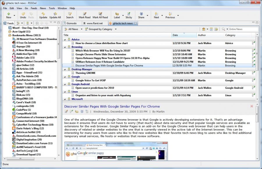 RSS Feed Reader RSSOwl - gHacks Tech News