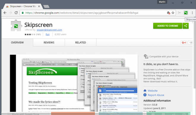 Skipscreen Ported To Google Chrome - gHacks Tech News