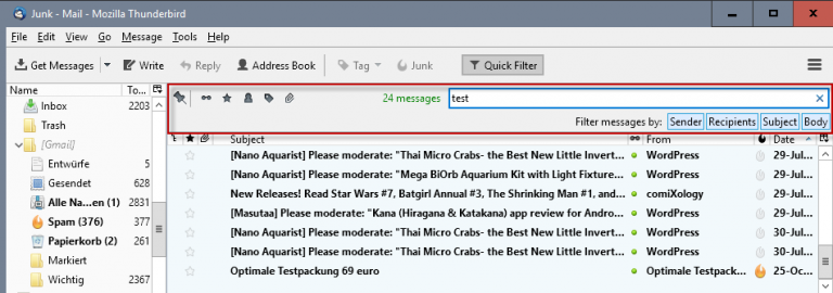 Thunderbird Email Filtering Extension Quick Filter - gHacks Tech News
