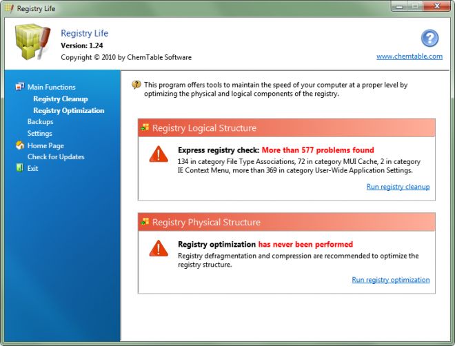 Registry Life, Clean, Optimize And Backup The Windows Registry - gHacks ...