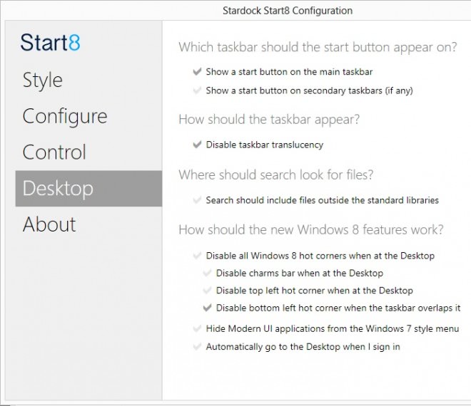 Windows 8 start menu app Start8 1.03 released - gHacks Tech News