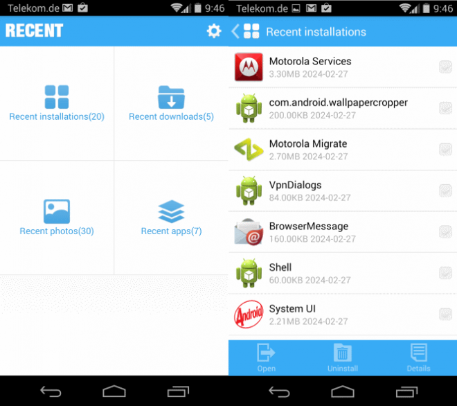 Display recent photos, downloads, apps and installations on Android ...
