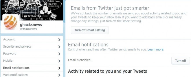 How to disable Twitter email notifications - gHacks Tech News