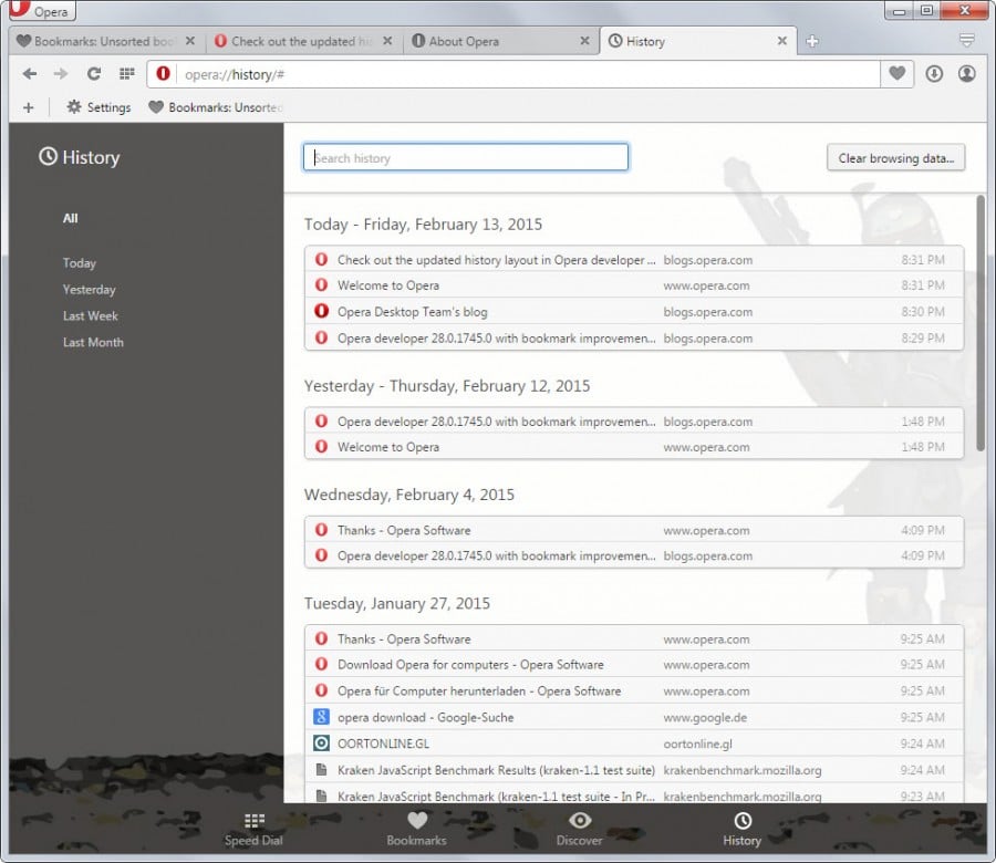 Opera's restyled History page looks great - gHacks Tech News