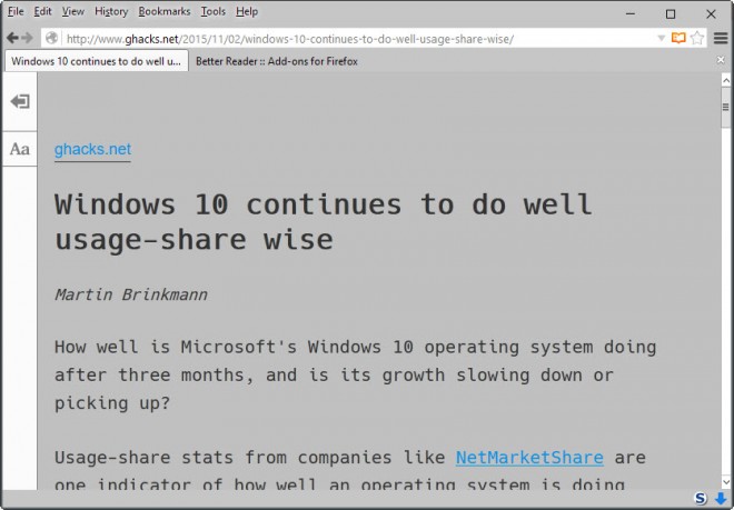 Better Reader improves Firefox's Reader Mode - gHacks Tech News