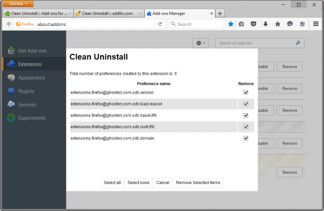 Clean Uninstall: remove add-on preferences on removal - gHacks Tech News