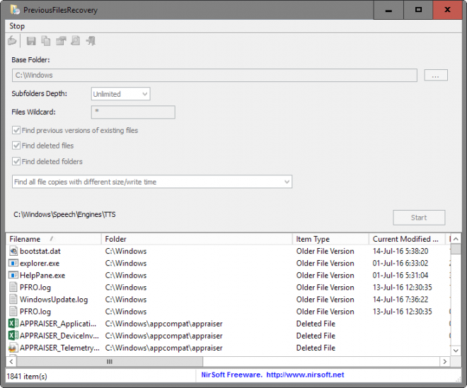 PreviousFilesRecovery: restore previous file versions - gHacks Tech News