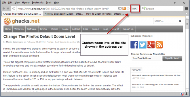 Firefox 51: custom zoom level in address bar - gHacks Tech News