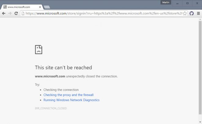 Fixing Microsoft Site can't be reached error in Chrome - gHacks Tech News