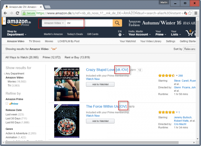 Filter Amazon Video content by language - gHacks Tech News
