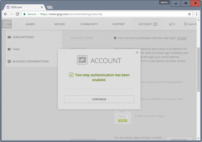 Gog: two-step login for all on October 24, 2016 - gHacks Tech News