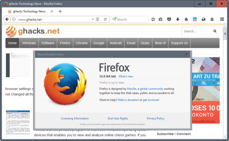 Firefox 52.0 released: find out what is new - gHacks Tech News