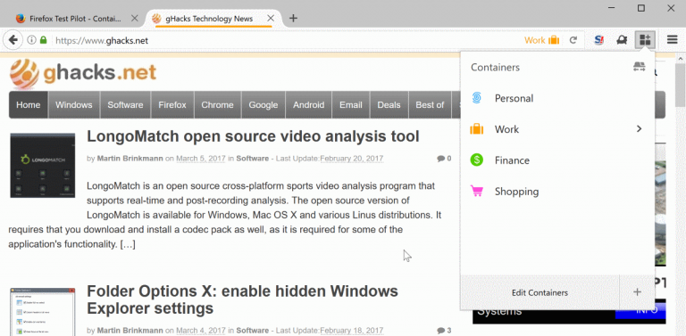 Mozilla launches Firefox Containers TestPilot experiment - gHacks Tech News