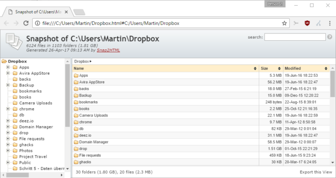 Save Windows Folder snapshots as HTML files - gHacks Tech News