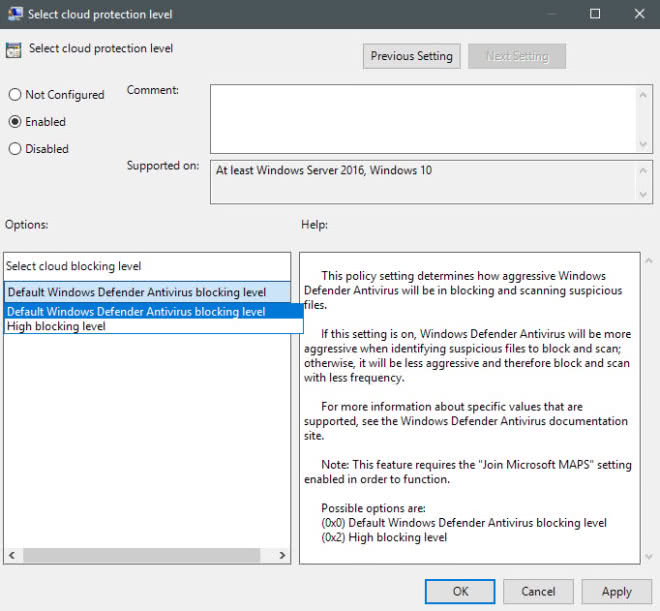 Set Windows Defender Antivirus blocking to high on Windows 10 - gHacks ...