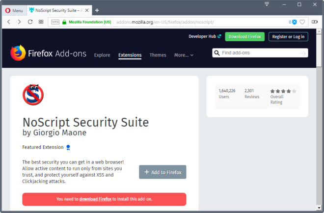 NoScript's rating drops after Firefox Quantum release - gHacks Tech News