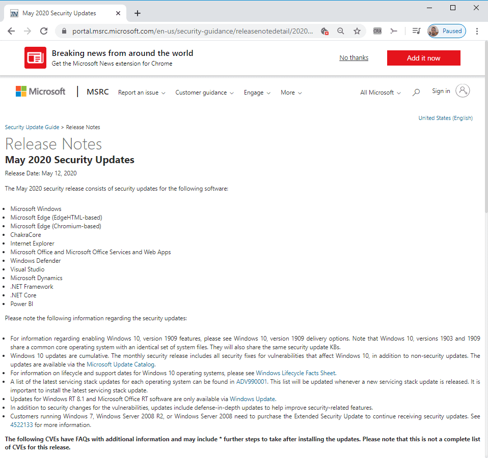 Microsoft Windows Security Updates May 2020 overview - gHacks Tech News Microsoft Windows Security Updates May 2020 overview - gHacks Tech News