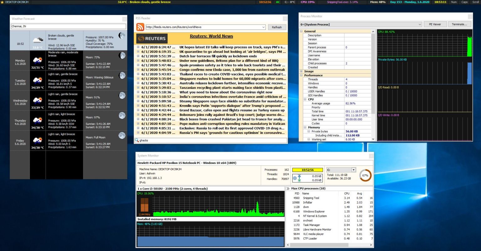 (Guide/Review) MiTeC InfoBar displays the system information, weather ...