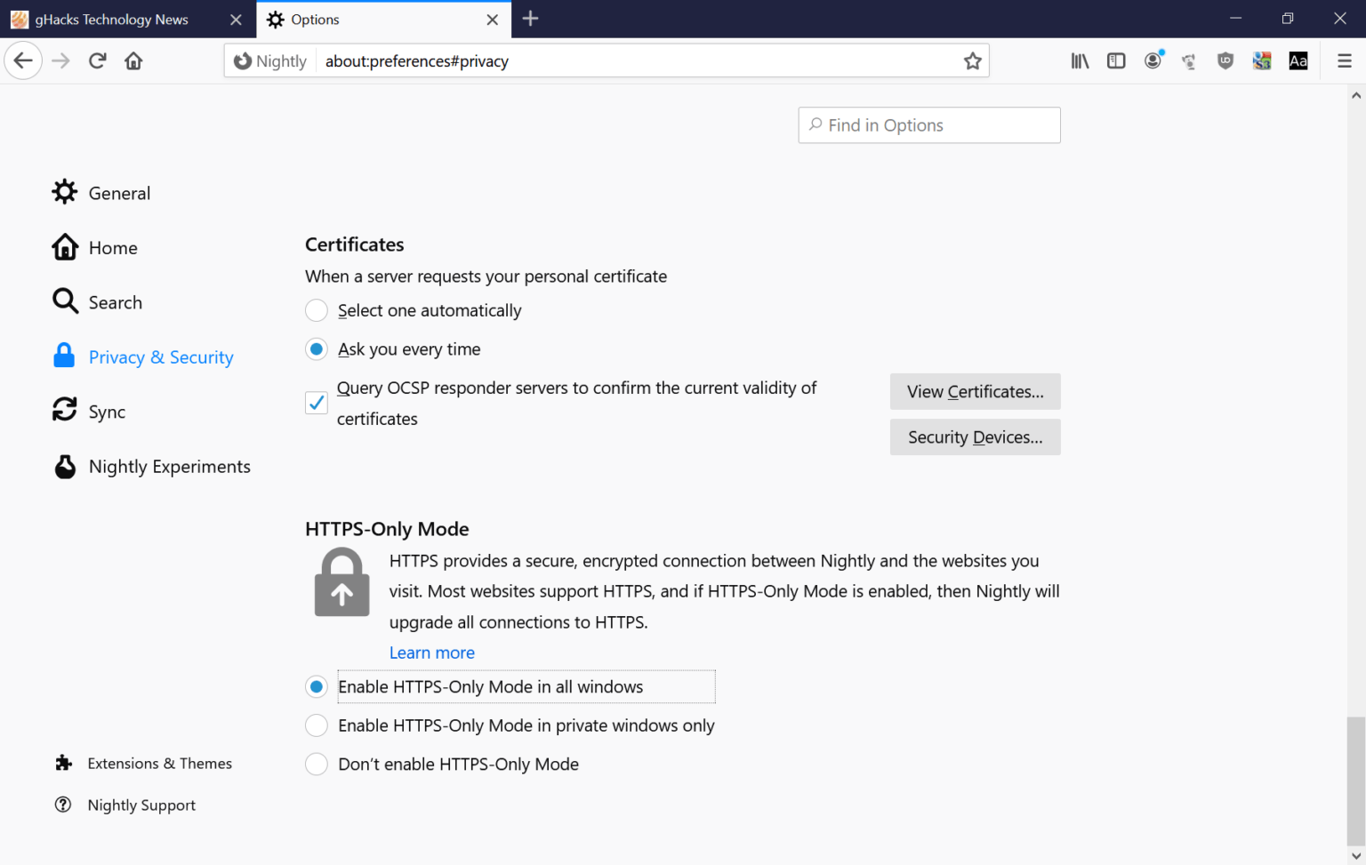 Firefox 80: HTTPS-only Mode in Settings - gHacks Tech News