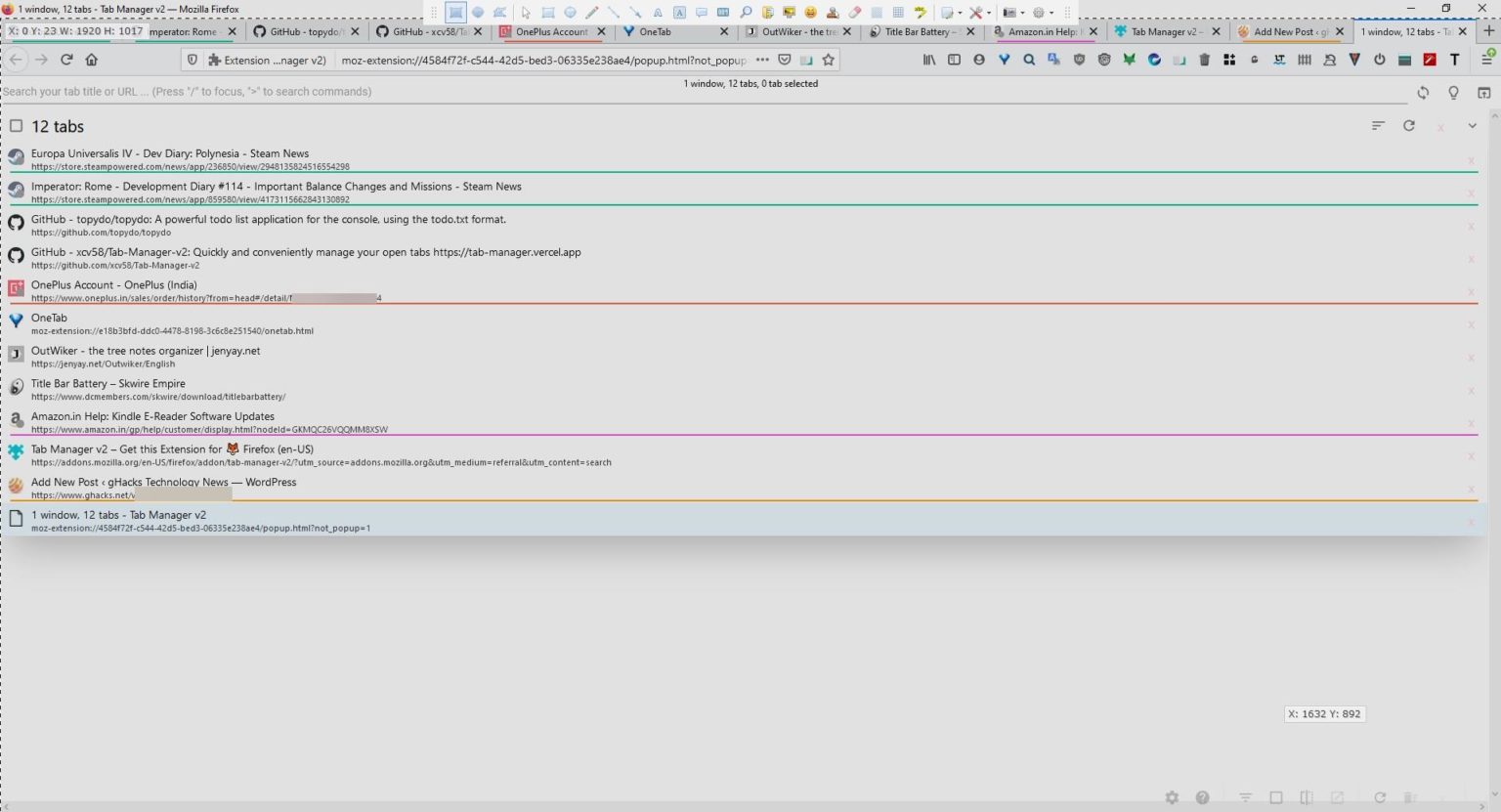 Search for tabs and manage them easily with Tab Manager V2 for Firefox ...
