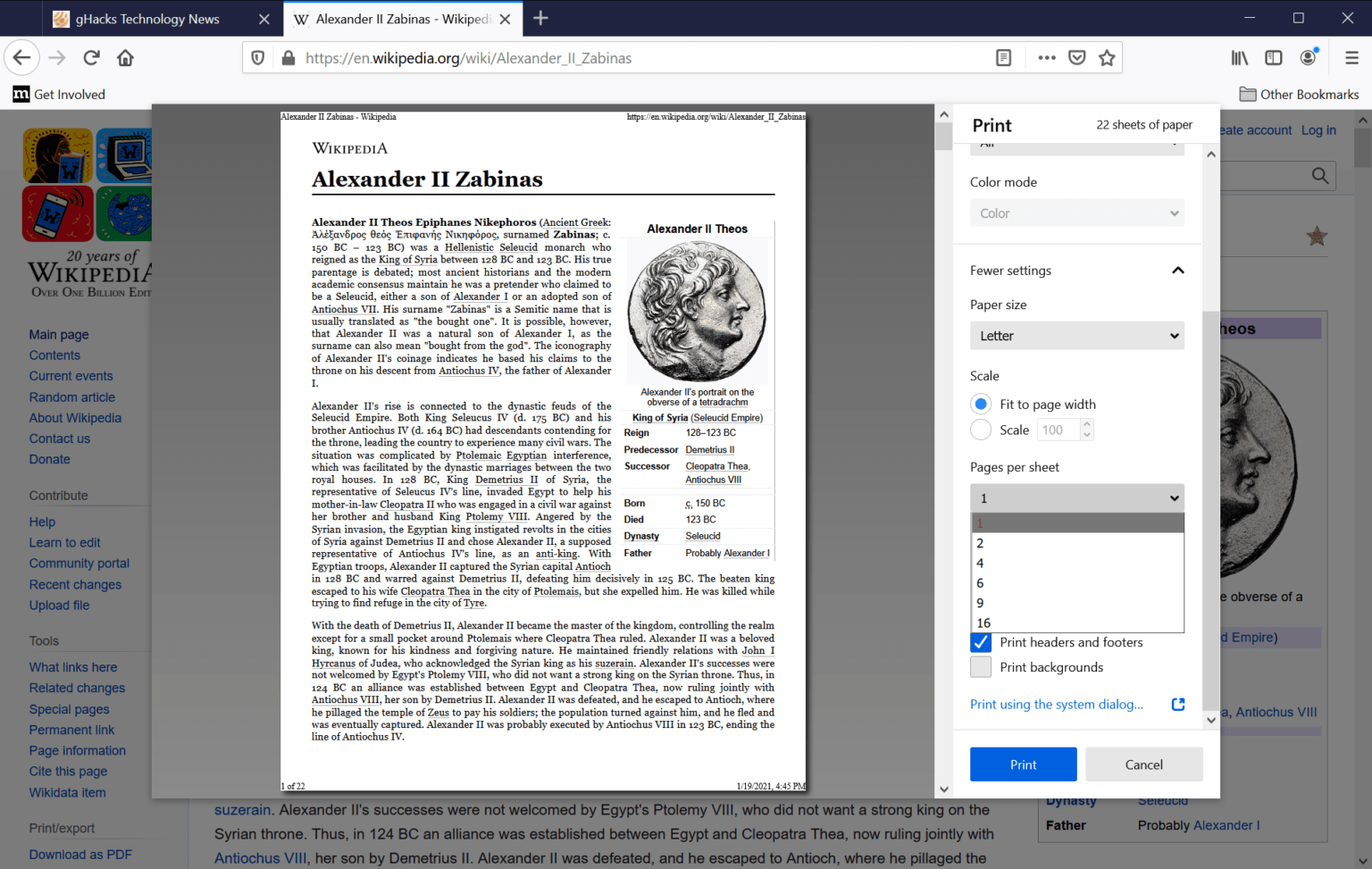 Firefox to support the printing of multiple pages per sheet - gHacks ...