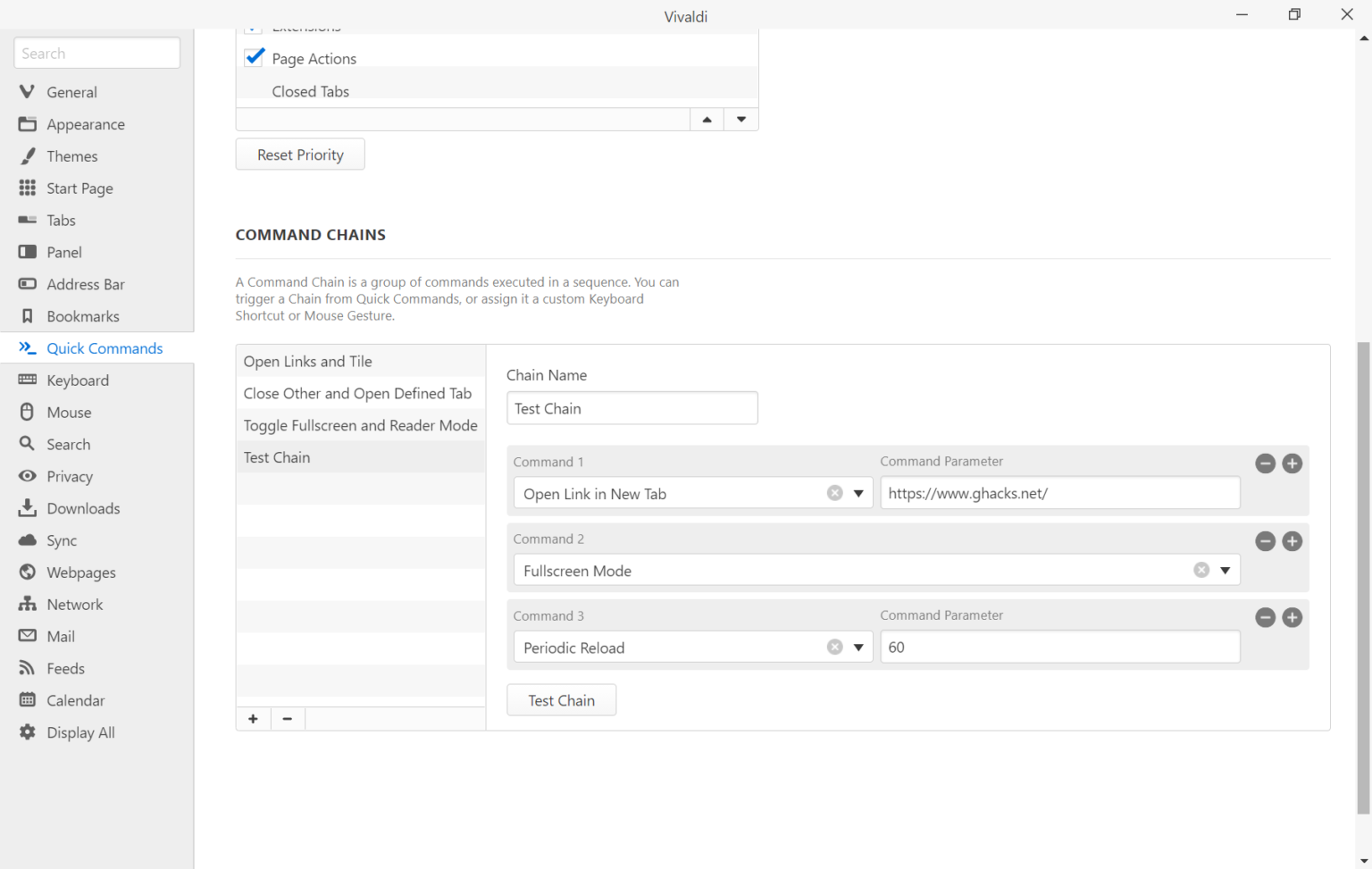 First Look at Vivaldi Browser's Command Chains feature - gHacks Tech News