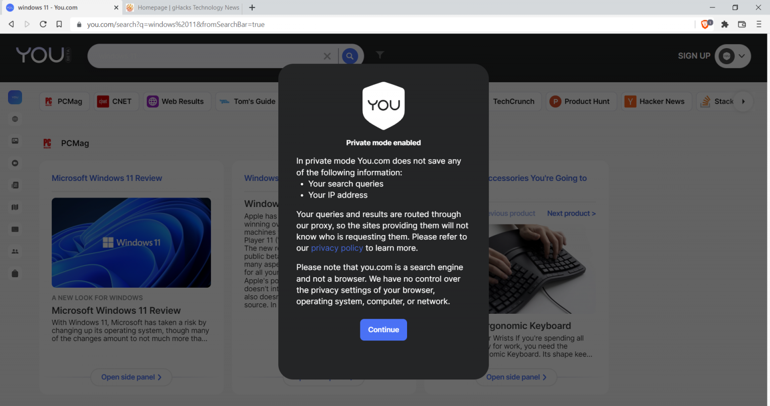 A quick look at the new search engine You.com - gHacks Tech News
