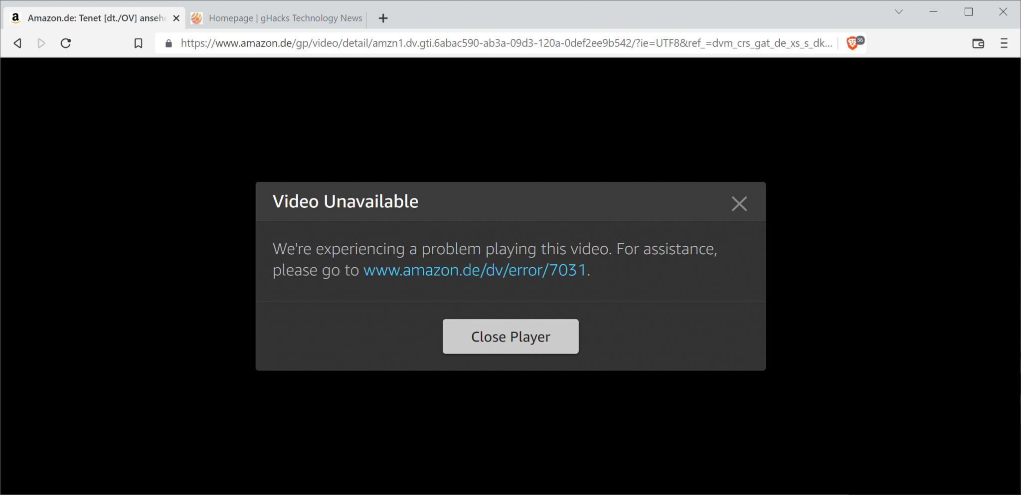 Here is an easy fix for Amazon Prime Video Error 7031 - gHacks Tech News