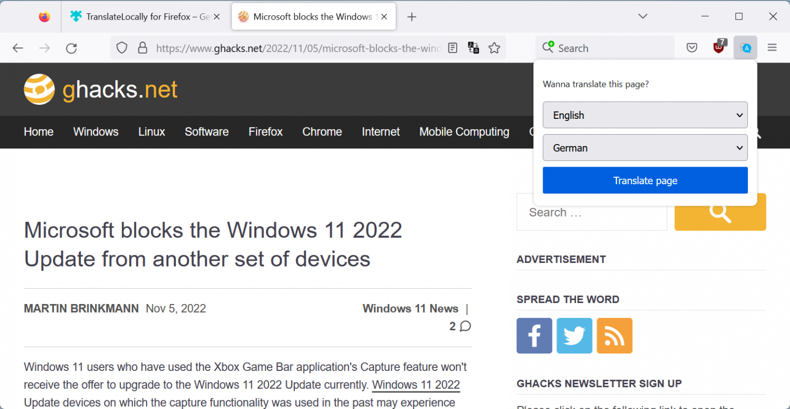 TranslateLocally: local translations as an Extension and Desktop app - gHacks Tech News