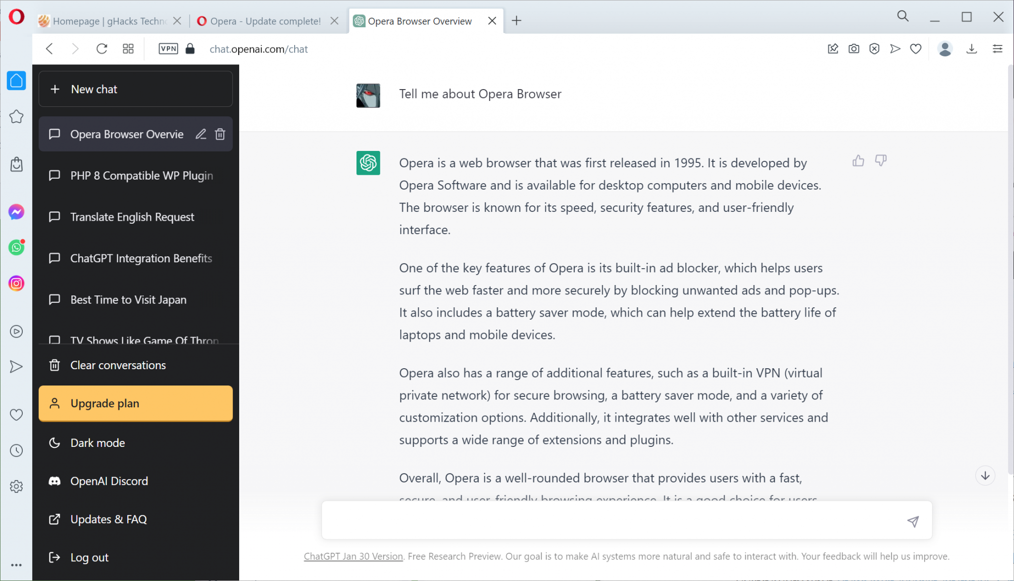 Report: Opera Browser may get its own ChatGPT integration - gHacks Tech ... Report: Opera Browser may get its own ChatGPT integration - gHacks Tech ...