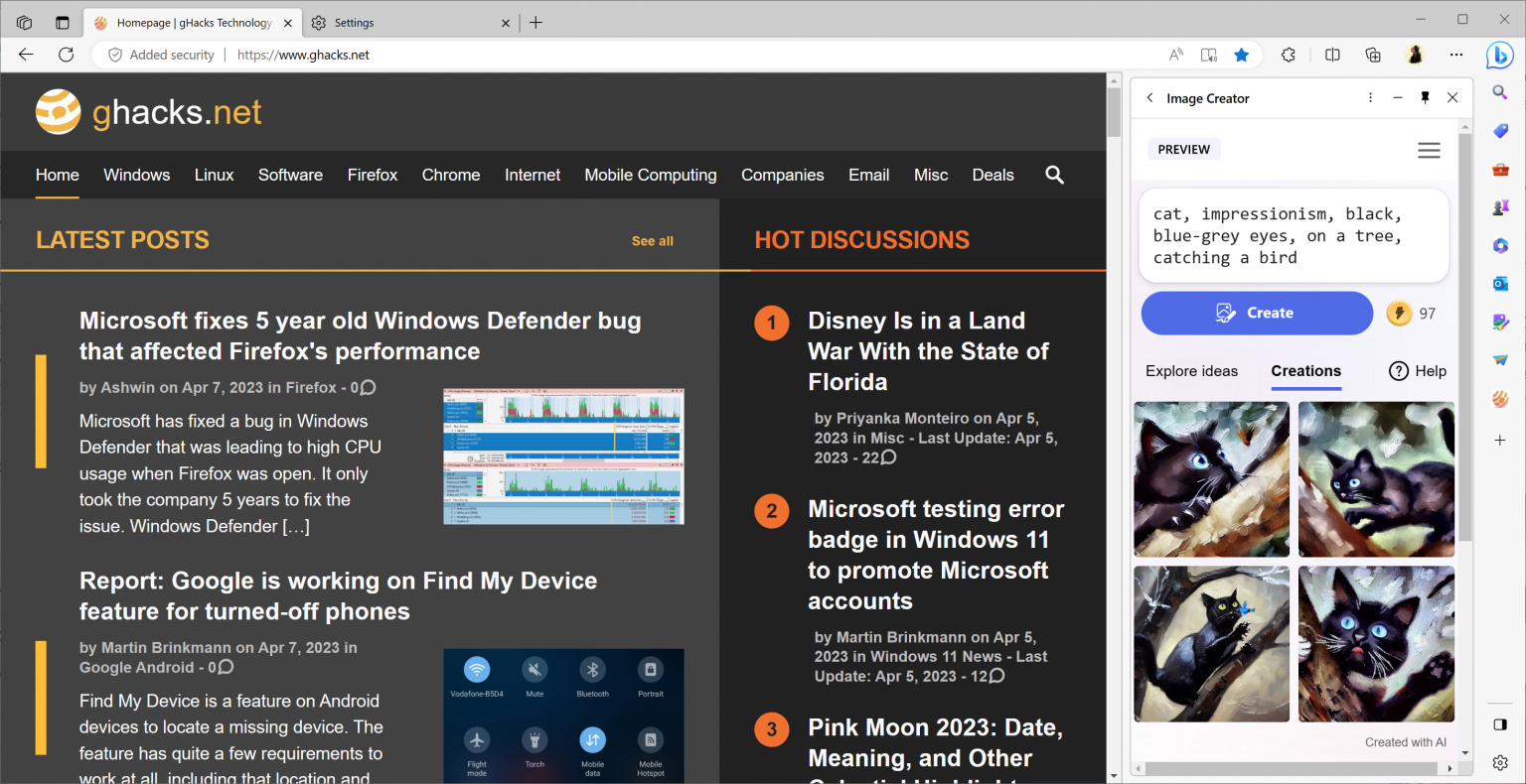 Image Creation is now just a mouse-click away in Microsoft Edge ...
