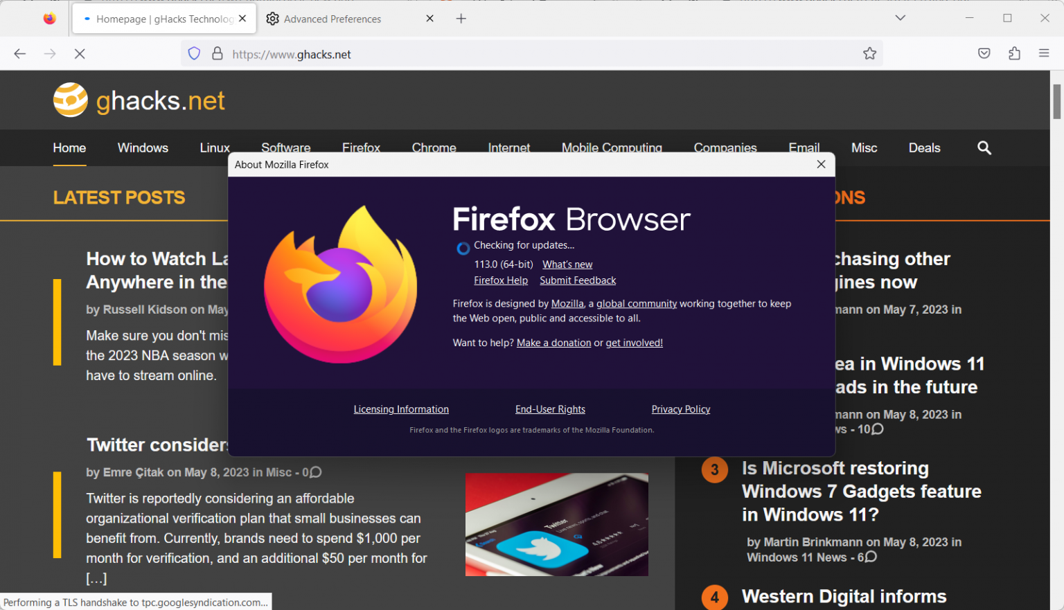 Firefox 113 ships with security, accessibility and AV1 improvements - gHacks Tech News