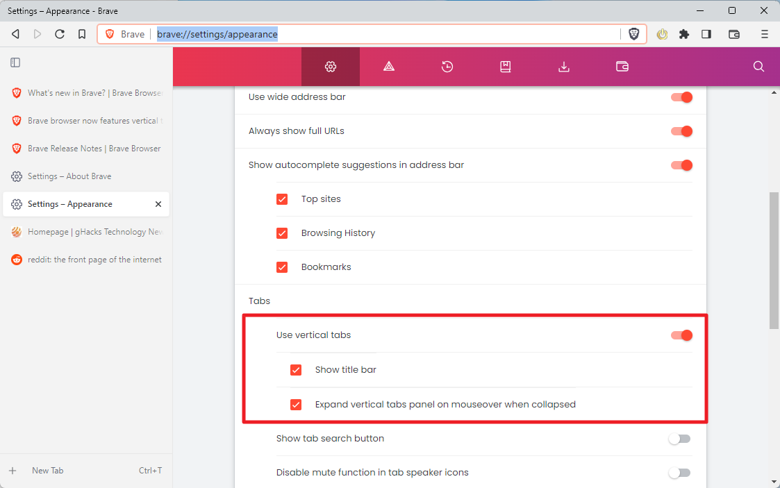 Brave Browser 1.52 adds vertical tabs support - gHacks Tech News Brave Browser 1.52 adds vertical tabs support - gHacks Tech News