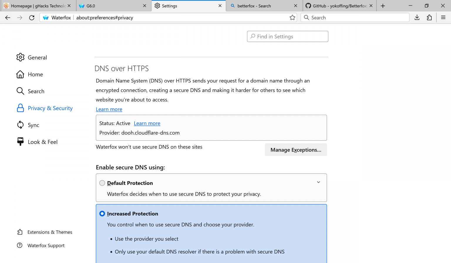 Waterfox G6.0 ships with DNS over Oblivious HTTP support and performance optimizations - gHacks ...