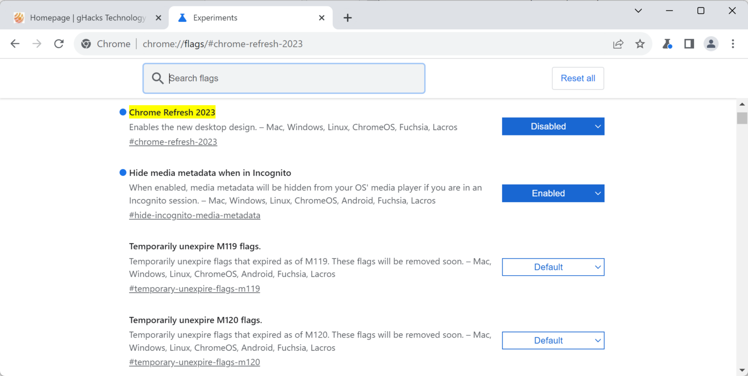 How to disable the new Google Chrome 2023 design temporarily - gHacks ...