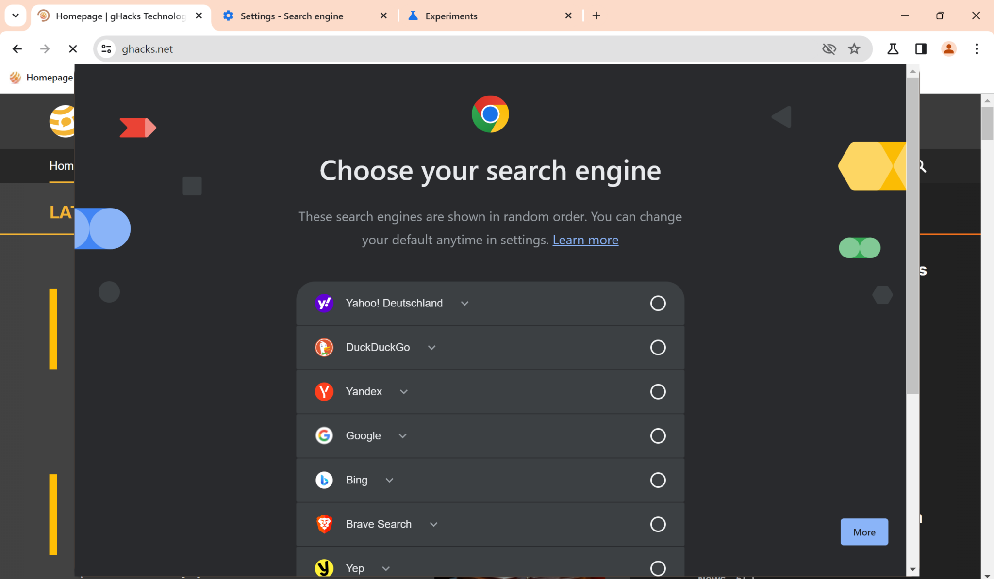 Google Chrome to display "choose your search engine" prompt - gHacks ...