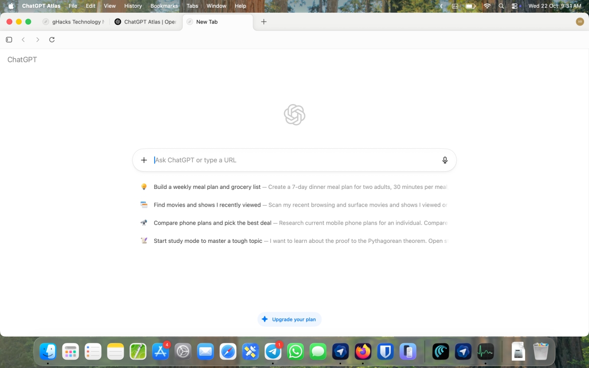 OpenAI announces ChatGPT Atlas web browser, currently available for macOS - gHacks Tech News